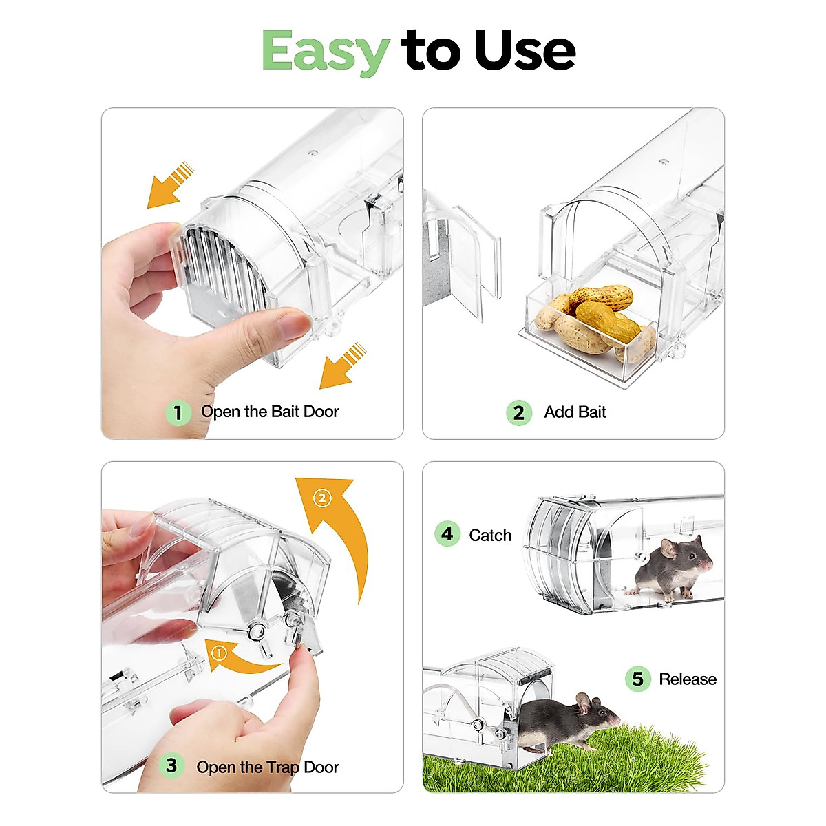 Humane Mouse Trap Indoor for Home-12.6 inches Enlarged Chipmunk Traps Live Mouse Trap Reusable Live Rat Traps Humane Rat Trap That Work 2PCS