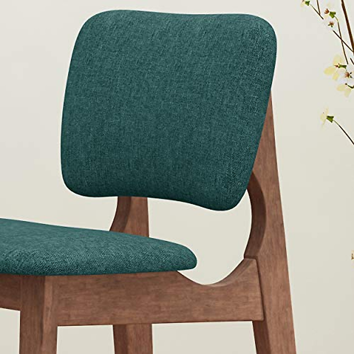 Christopher Knight Home Luella 42" Wooden Bar Chair with Fabric Seats (Set of 2), Dark Green and Walnut Finish