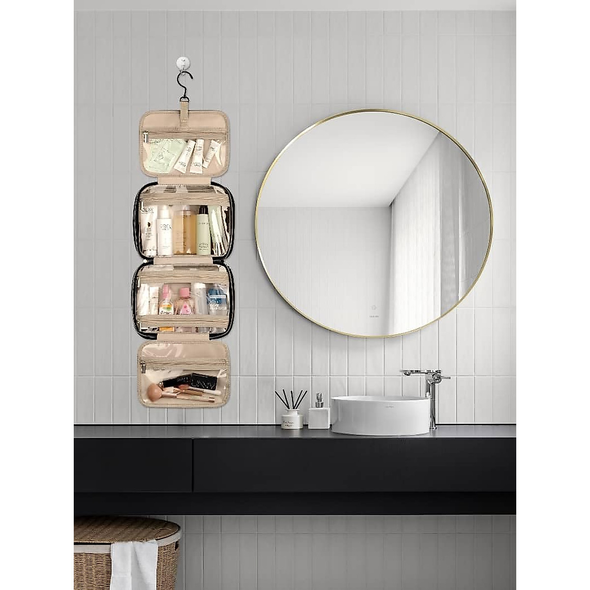 Innovatronic Toiletry Bag Travel Bag with Hanging Hook, Travel Organizer, Water-resistant Makeup Cosmetic Bag Travel Organizer for Accessories, Shampoo, Toiletries (black)