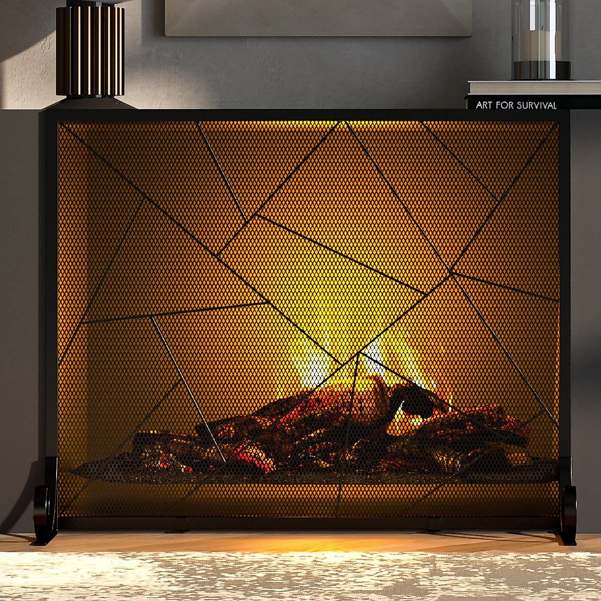 Fire Beauty Fireplace Screen Decorative Mesh Geometric Fire Spark Guard Gate Cover for Home
