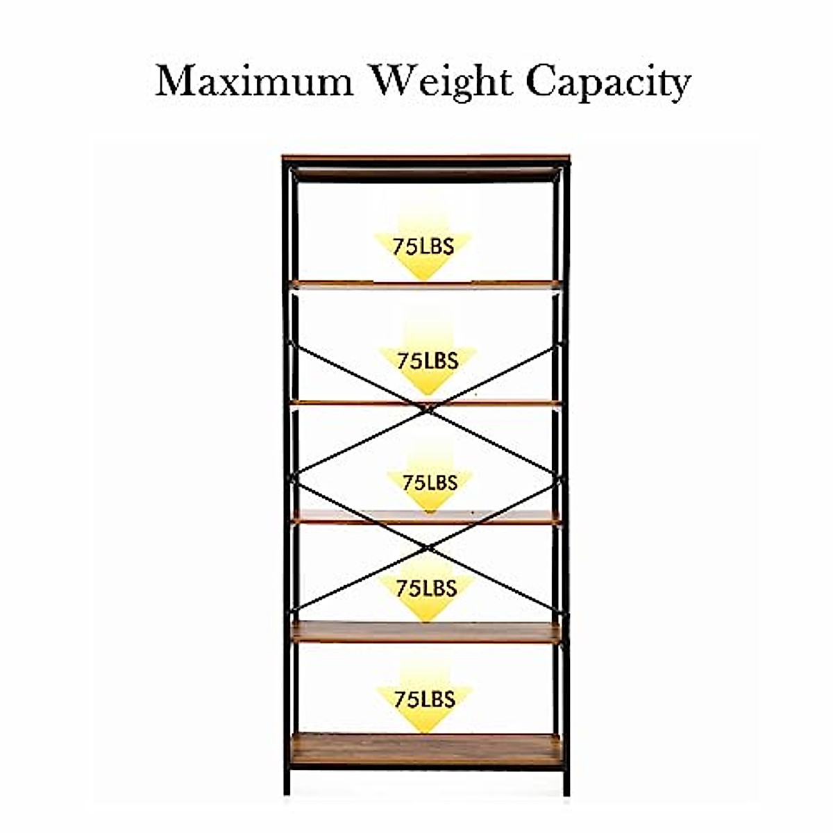 Aceshin 6 Tier Bookcase, Solid Wood Bookshelf Rustic Vintage Industrial Bookcase, Metal and Wood Vintage Bookshelf (6 Tier)