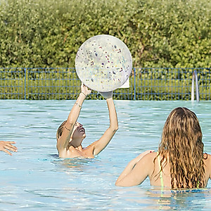 AMOR PRESENT Beach Balls, 16 Inch Glitter Beach Balls Conffeti Pool Toys for Kids Summer Pool Party Beach Volleyball Vacation, Silver