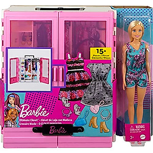 Barbie Fashionistas Ultimate Closet Portable Fashion Toy with Doll, Clothing, Accessories and Hangers, Gift for 3 to 8 Year Olds