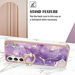 Monwutong Slim Fit Phone Case for Samsung Galaxy A24 4G,Shiny Ring Kickstand Case for Girls,with Camera Lens and Screen Protection Case for Samsung Galaxy A24 4G,ZHDD Purple