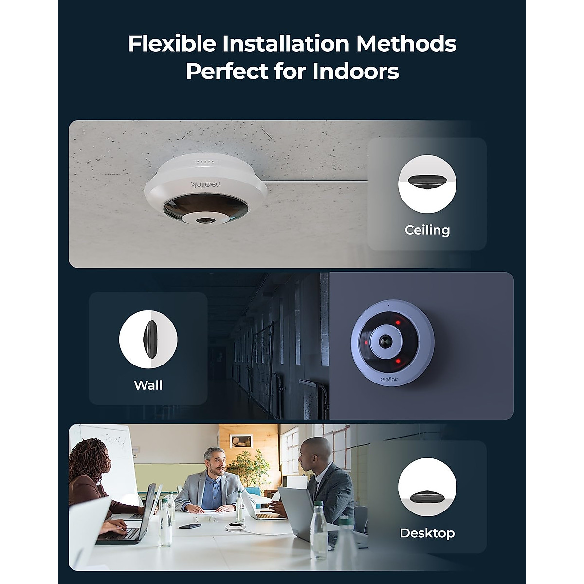 REOLINK PoE IP Fisheye Camera with 360° View, 6MP Indoor Camera for Home/Office Security, Smart Human Detection, Two Way Talk, Ceiling/Wall/Desk Mount, Multiple Display Views, FE-P (White)