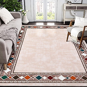 Fashionwu Area Rug 9x12 Non Slip Modern Rug Thin Machine Washable Rug No Shedding Large Rug with Low Pile for Living Room, Bedroom, Dining Room, Beige
