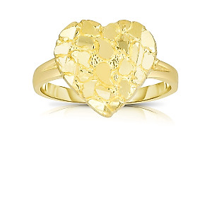 Floreo 10k Yellow Gold Women's Heart Shape Nugget Ring, Size 9 (Small, Height: 12.5mm)