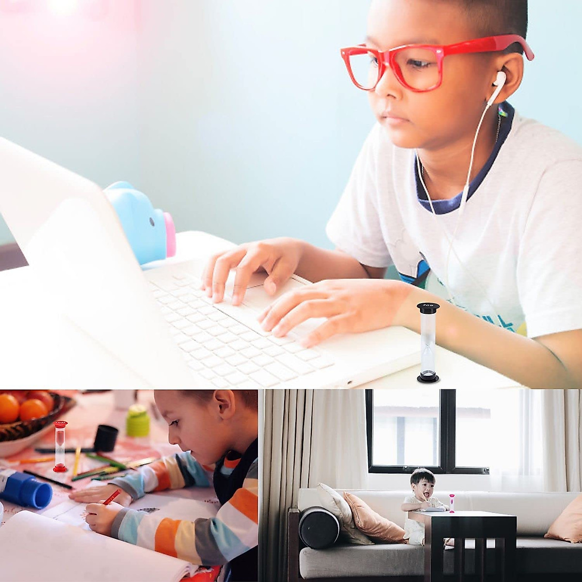 Sand Timer 6 Colors Hourglass Sandglass Sand Clock Timer 30sec / 1min / 2mins / 3mins / 5mins / 10mins (Pack of 6). for Classroom Game Home Office, Toothbrush Timer for Children Kids