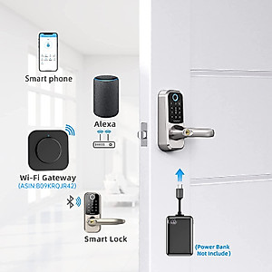 Smart Lock, SMONET Fingerprint Door Lock with Adjustable Handle, Bluetooth Electronic Digital Deadbolt Lock with Keypad, IC Cards, Code, Fingerprint, App and Key Works with Alexa for Home Apartment