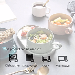 Ceramic Breakfast Bowls Set for Oatmeal, Bread, Soup Bowl and Sandwich Plate, French Onion Soup with Handle, Oven Safe (Color : Dark Green)