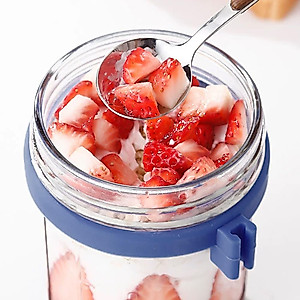 Overnight Oats Jars with Lid and Spoon 380ml Overnight Oats Jars Reusable Yogurt Holder and Cereal Mason Jars with Meter for Salads Milk Cereal Fruit etc (1) (A)