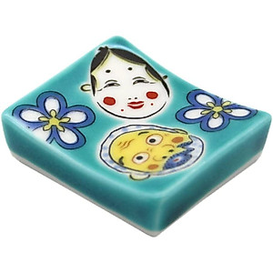 Japan Kutani Chopsticks holders Hyottoko Okame (funny face) HC-06 for Chopsticks Forks Spoons Knives Paint Brushes || Cutlery for Sushi, made in Japan, dishwasher safe