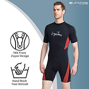 LayaTone Mens Shorty Wetsuit 3mm Neoprene Diving Suit with Back Zipper, Adults Shorty Wetsuits for Swimming Diving Snorkeling Kayaking