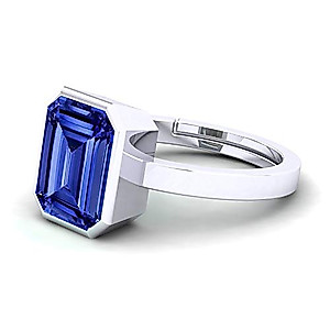 LMDPRAJAPATIS Natural Certified 7.50 Carat Original Unheated Untreatet Blue Sapphire (Neelam) 925 Sterling silver Ring Octagon Shape For Men & Women's
