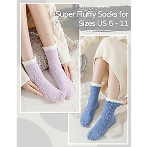 TEHOOK Fuzzy Socks for Women, Warm Soft Fluffy Socks Thick Cozy Plush Sock Winter Socks for Women 6 Pairs