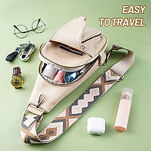 KFXFENQ Sling Bag for Women PU Leather Sling Bags for Women Crossbody Sling Backpack Fashion Chest Bag for Women Travel (Beige)