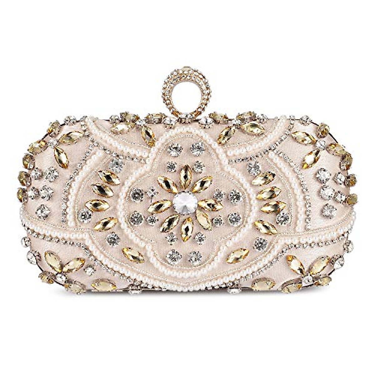 Tanpell Womens Beaded Clutch Bag Fashion Diamond Evening Handbag Bridal Purse for Wedding Party (Gold)