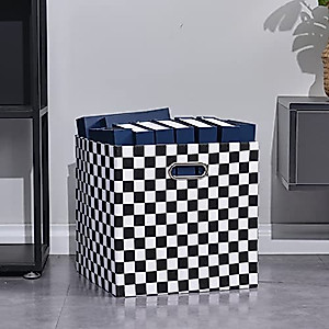 Fboxac Cube Storage Bins 13×13 Polyester Foldable Box with Handles, Collapsible Organization Basket Set of 4 Large Capacity Drawer for Closet Shelf Cabinet Bookcase Bedroom, Checkerboard Black & White