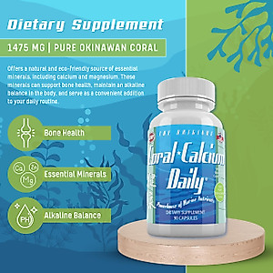 Daily Health, Coral Calcium Pure Okinawa - Marine-Grade Supplement with 72 Trace Minerals - 1475mg, 90 Vegetable Capsules (1 Month Supply)