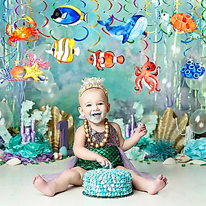54 Pcs Under The Sea Party Decorations Ceiling Hanging Swirls Ocean Party Decorations Sea Animals Fish Themed Party Supplies Baby Shower Mermaid Birthday Beach Party Favor for Kids Boys Girls