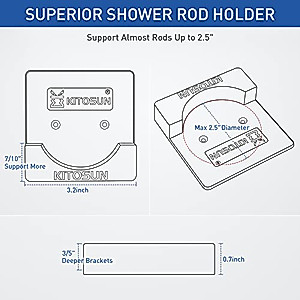 Adhesive Shower Curtain Rod Holder – Kitosun Wall Mount Bathroom Tension Pole Retainer Brackets with Super Sticky Tape for Quick Stick on and Stainless Steel Screws for Drilling Installation (Black)