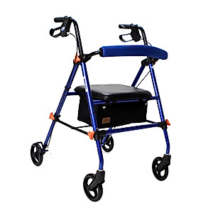Aluminum Rollator Walker with Height Adjustable Seat, Fold Up and Removable Back Support, Padded Seat, 6" Wheels(Colour: Blue)