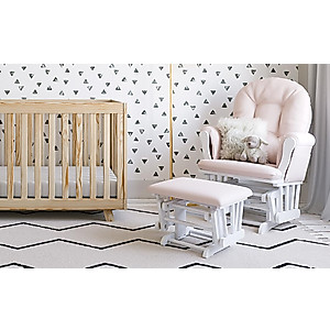 Storkcraft Premium Hoop Glider and Ottoman (White Base, Pink Cushion) – Padded Cushions with Storage Pocket, Smooth Rocking Motion, Easy to Assemble, Solid Hardwood Base