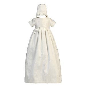 Silk Heirloom Gown with Two Hats (Boy and Girl) Christening Baptism Special Occasion Family Outfit with Two Matching Hats - L (12-18 Month, 18-22 lbs) White