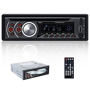 Single Din Car Stereo Bluetooth Car CD DVD Player HandsFree Calling Head Unit FM Radio Receiver USB Charging Power-Off Memory MP3 Car Player Support CD/DVD/VCD/AUX/RCA/TF Input + Remote Control