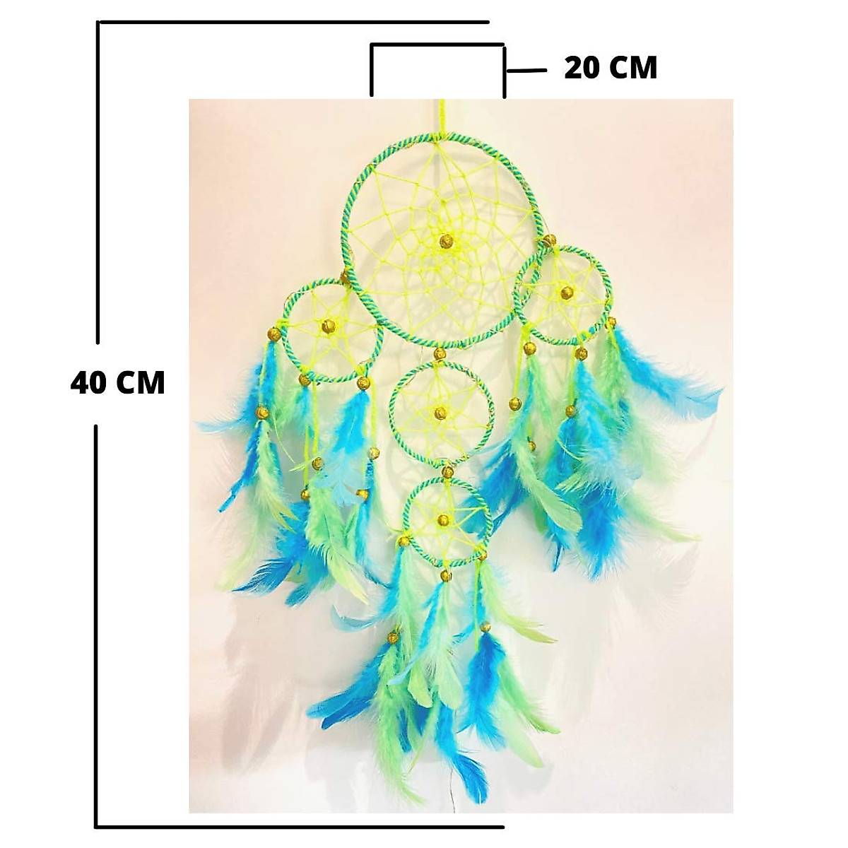 Rooh Dream Catcher ~ Neon green and blue 4 tier ~ Handmade Mandala Hangings for Positivity (Can be used as Home Décor Accents, Wall Hangings, Garden, Car, Outdoor, Bedroom, Kids Room, Meditation Room)