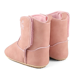 ESTAMICO Baby Girls Boots Embroidery Western Cowgirl Booties Non Slip Warm First Walking Shoes, Pink 6-12 Months