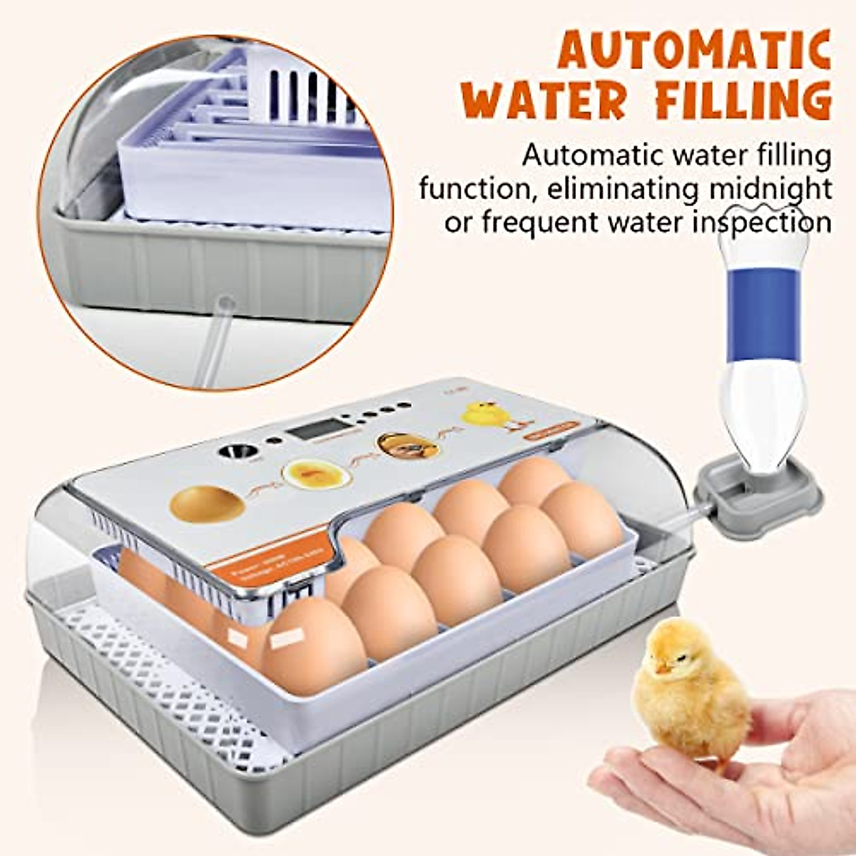 Incubators for Hatching Eggs, 20 Egg Incubator with Temperature & Humidity Display, Automatic Egg Turner and Water Adding, Temperature Control, with LED Egg Candler, for Hatching Chickens, Duck, Quail
