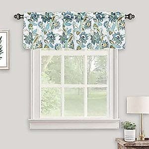 Inselnwald Summer Green Floral Valances for Windows, Multicolor Flower Room DarkeningRod Pocket Small Curtains Valance for Kitchen Cafe Living Room Bathroom 52" x 14", Turquoise Blue/Green