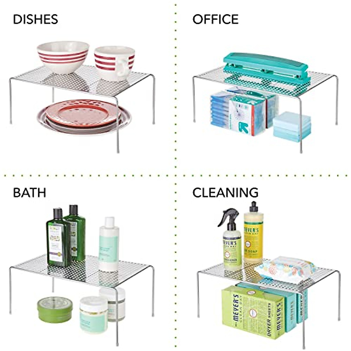 mDesign Large Raised Metal Kitchen Pantry Stacking Plate Organizer Storage Shelves, Cabinet Shelf Rack for Cupboard, Cabinet - Store Food, Dishes, Bowls, Mugs, Concerto Collection, 2 Pack, Silver