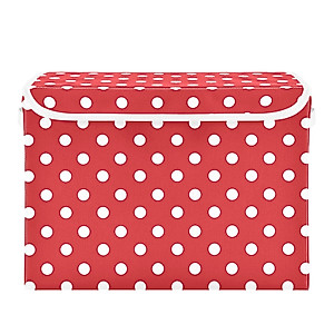 Kigai Storage Basket Red and White Polka Dot Storage Boxes with Lids and Handle, Large Storage Cube Bin Collapsible for Shelves Closet Bedroom Living Room, 16.5x12.6x11.8 In