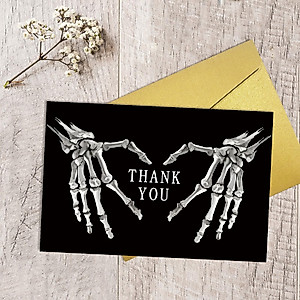 Qiliji Gothic Thank You Card for Him Her, Goth Skeleton Heart Hands Thank You Card, Halloween Party Thank You Card, Wedding Thank You Card, Spooky Appreciation Card