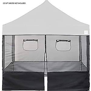E-Z UP Food Booth Sidewall Kit, Set of 4, Fits 10' x 10' Straight Leg Canopy, Includes 2 Roll-Up Serving Windows, Commercial Grade Mesh, Black