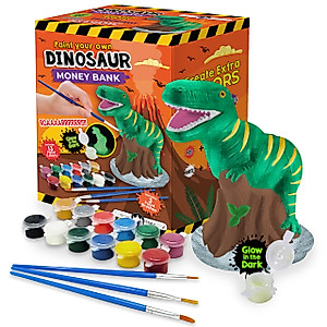 Original Stationery Paint Your Own Dinosaur Money Bank, Awesome Craft Kit with 13 Paint Colors, Roarsome Crafts for Kids and Fun Birthday Gift Idea