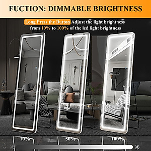 MTURIKIRI Full Length Mirror with Lights,59’’*20’’ LED Full Body Mirror,Wall Hanging Mirror,Free Standing Lighted Floor Mirror,Led Mirror Full Length for Bedroom with Dimming & 3 Color Modes