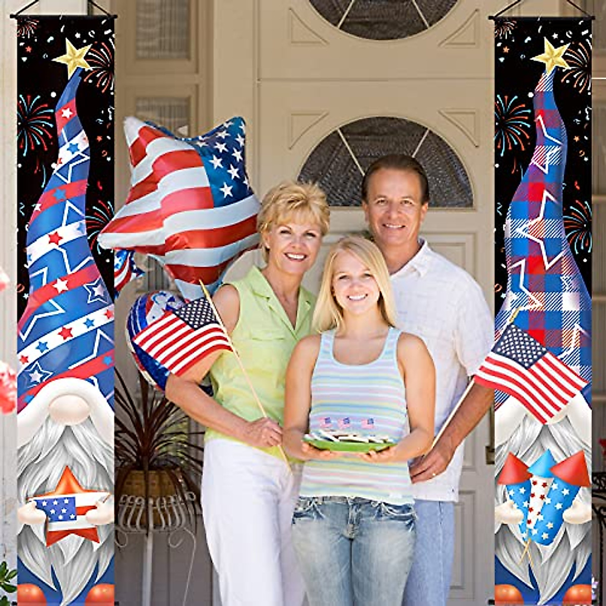 Labor Day Patriotic Banner Decorations Blue Red American Gnome Welcome Banners 4th of July Independence Day Gnomes Porch Signs for Memorial Day Party Home Decorations Party Supplies
