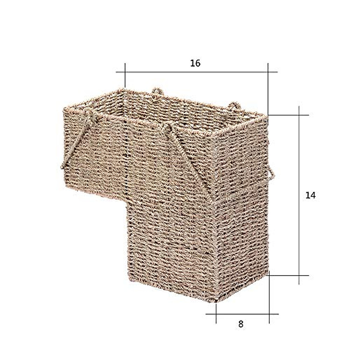 Villacera 14-Inch Wicker Stair Case Basket with Handles | Handmade Woven Seagrass in Natural Color