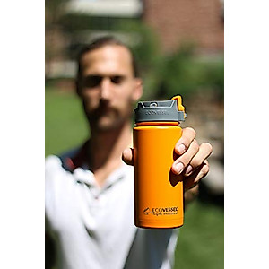 EcoVessel Perk Vacuum Insulated Coffee Tumbler and Tea Bottle, 16oz Stainless Steel Travel Infuser with Strainer and Push-Button Lid