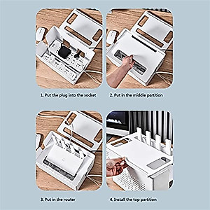 YAOLUU WiFi Storage Box Double-Layer Wireless WiFi Router Storage Box Desktop Socket Wire Organizer Box TV Set Top Rack Power Strip Hidden Set-top Box Stand (Color : GY)