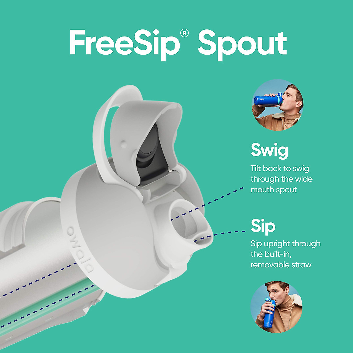 Owala FreeSip Clear Water Bottle with Straw for Sports and Travel, BPA-Free, 25-Ounce, Hint of Grape