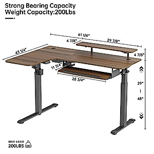 EUREKA ERGONOMIC L Shaped Standing Desk with Keyboard Tray, 61 Inch Electric Height Adjustable Computer Desk, Dual Motor Sit Stand Desk, Stand Up Corner Gaming Table with RGB Monitor Stand,Walnut/Left