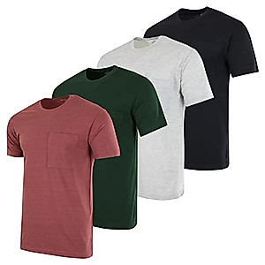 4 Pack:Mens Cotton Quick Dry Dri Fit Shirt Short Sleeve Crew Pocket T-Shirt Tee Gym Casual Work Fashion Athletic Active Workout Undershirt Cool Clothes Sport Sleep Performance Lounge Wicking-Set 4,3XL