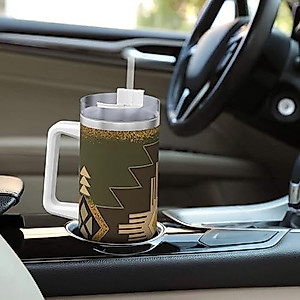 Xiexide 40oz Fits Cup Holder Travel Southwestern Native American Aztec Navajo Indian Tribal Heritage Double Walled Vacuum Insulatedith Handle And Straw,Hot & Cold Drinks
