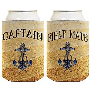 Boating Gift Captain and First Mate 2 Pack Sandy Beach Ocean Shore Can Coolies