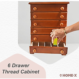 Home-X 6-Drawer Organizer for Sewing, Spools of Thread, Craft Supplies, Makeup, or Jewelry, Wood with Cherry Finish, 17" L x 6 ¾" W x 11 ¾" H