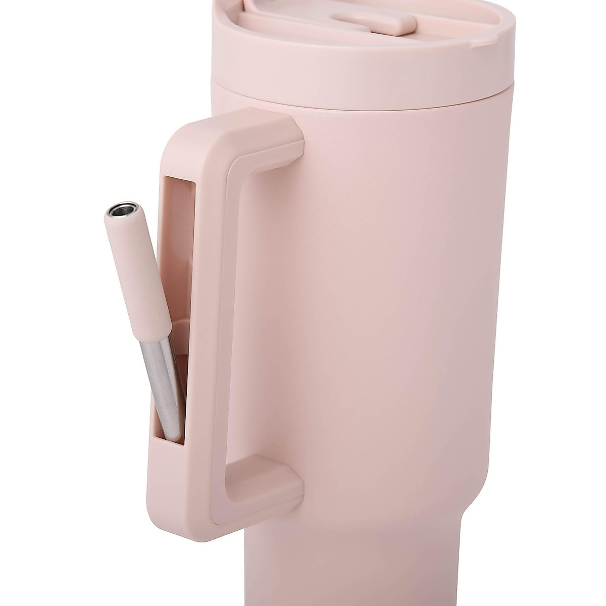 Manna Stainless Steel Double Wall Insulated Tumbler with Smart Seal Dual Sip Lid and Straw Fit Handle - 40 Oz - Rose Quartz Powder Coat